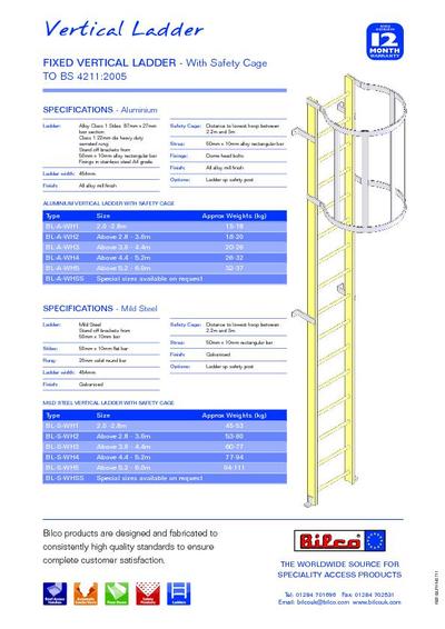 Type BL fixed vertical ladders in aluminium or steel | Bilco UK | ESI ...