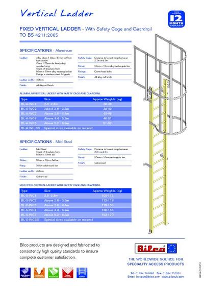 Type BL fixed vertical ladders in aluminium or steel | Bilco UK | ESI ...