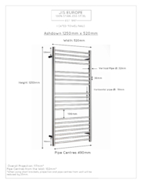 Ashdown 520 flat-front stainless steel heated towel rail | JIS Europe ...