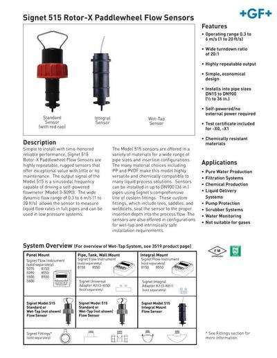 Signet 515 Rotor-X paddlewheel flow sensors | George Fischer Sales ...