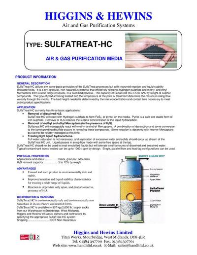 SulfaTreat biogas desulphurisation system | Higgins & Hewins | ESI ...