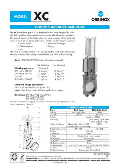 XC bulk handling hopper knife gate valve | Orbinox | ESI Enviropro