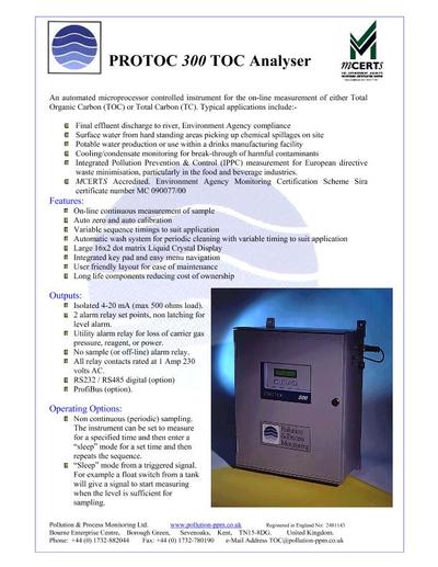 PROTOC 300 TOC analyser with MCERTS accreditation | Pollution & Process ...