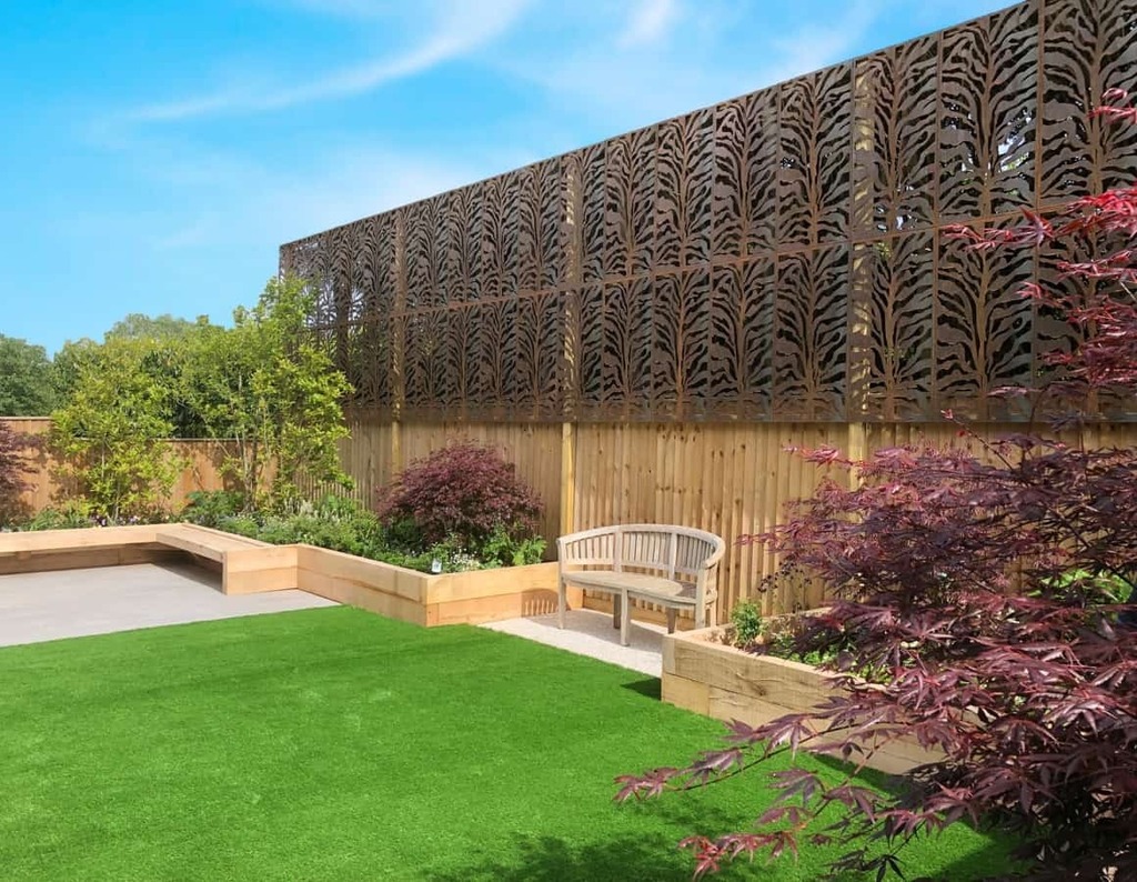 Decorative laser-cut corten screens for private garden | CORE Landscape ...