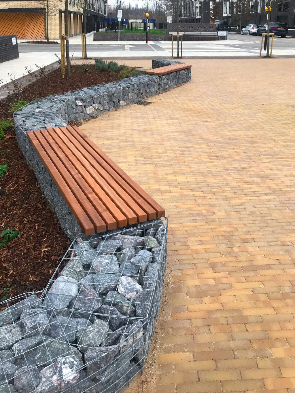 TORD gabion wall benches | Factory Furniture | ESI External Works