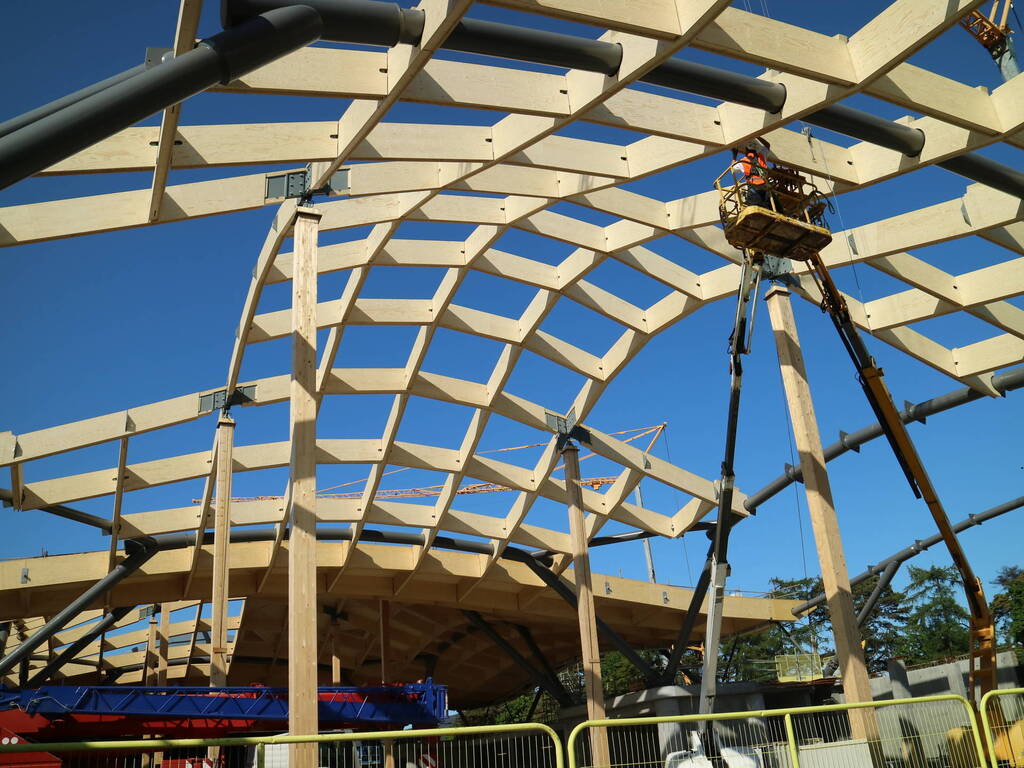 Kerto LVL used in an undulating wooden roof structure | Metsä Wood UK ...