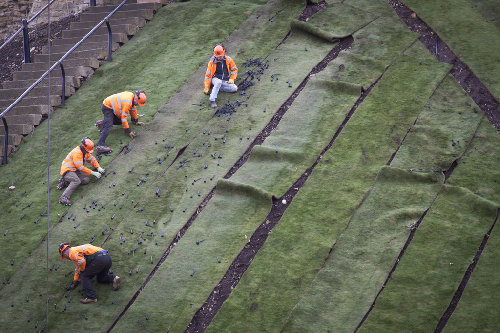 Steep slope turfing and stabilisation, Lincoln Castle | Lindum Turf ...