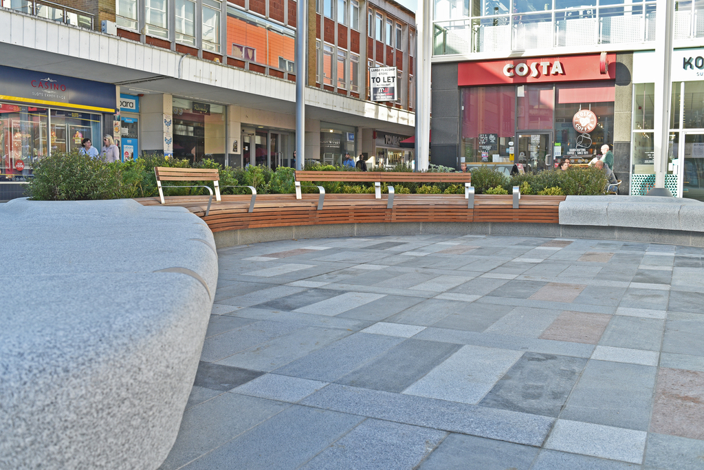Bespoke curved granite benches revitalise town centre | Pomery Natural ...