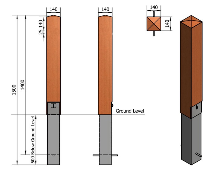 Removable hardwood timber bollard | Woodscape | ESI External Works