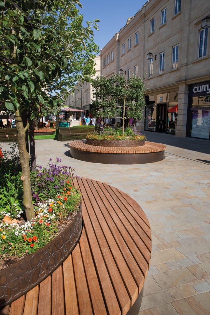 Movable circular hardwood tree seats for public realm | Woodscape | ESI ...