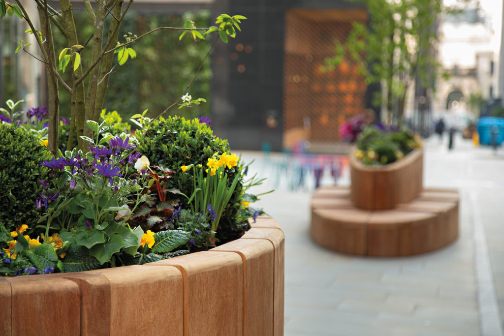 Custom planter seats for public space - St James Market | Woodscape ...