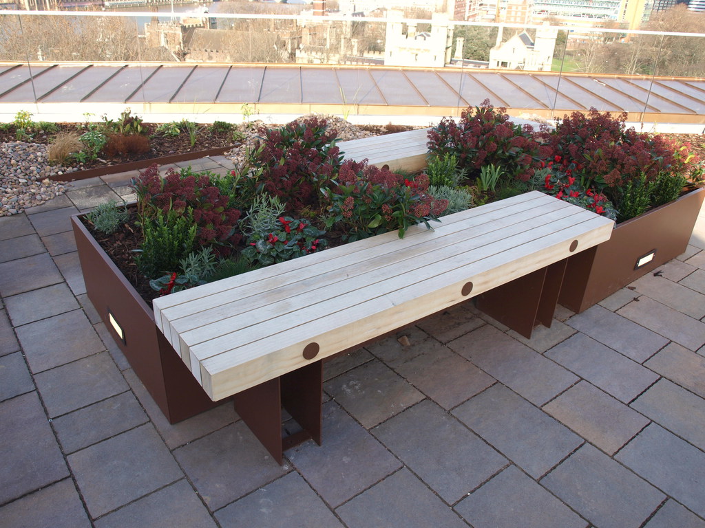 Exeter benches for rooftop garden in central London | Benchmark Design ...