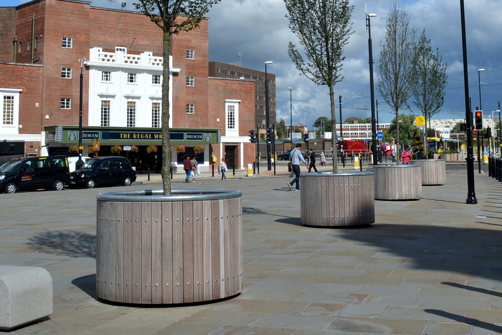 Castleton timber planters - Rochdale town centre | Street Design | ESI ...