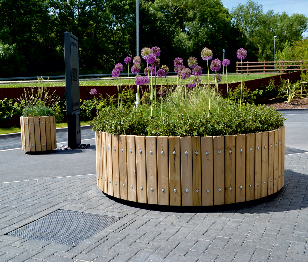 Swithland circular FSC timber tree planters | Street Design | ESI ...