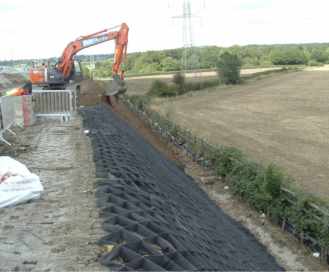 Slope stabilisation and drainage, M25 widening project | Terram | ESI ...