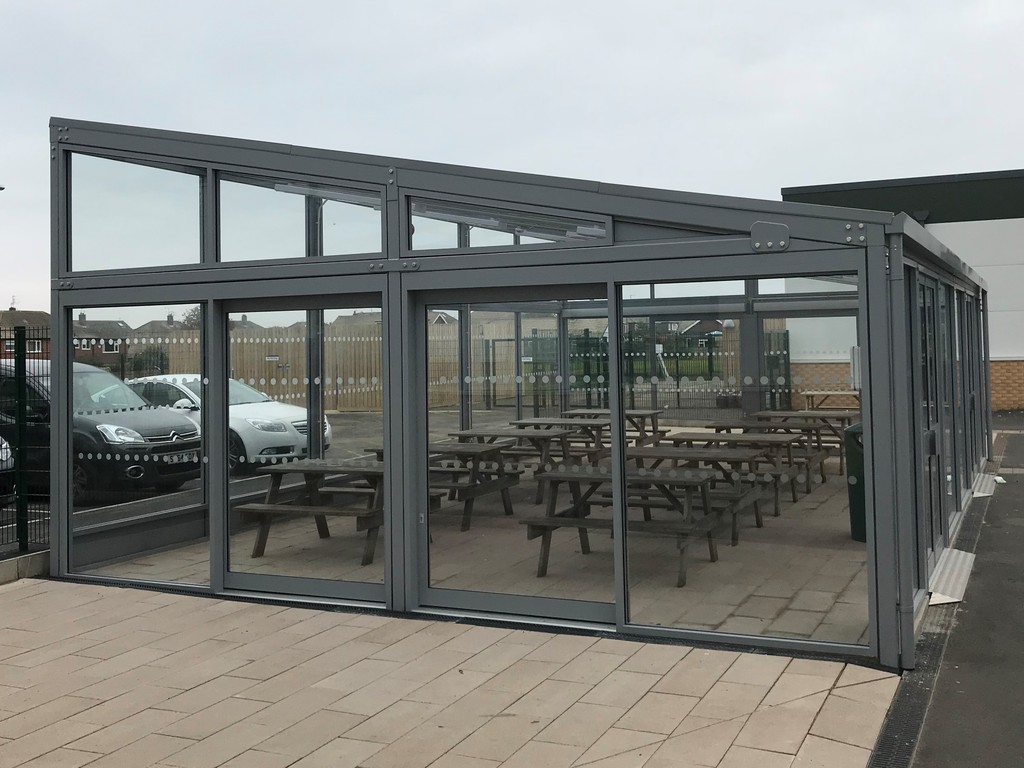 Enclosed outdoor dining canopies for schools | Miko Shelter Solutions ...