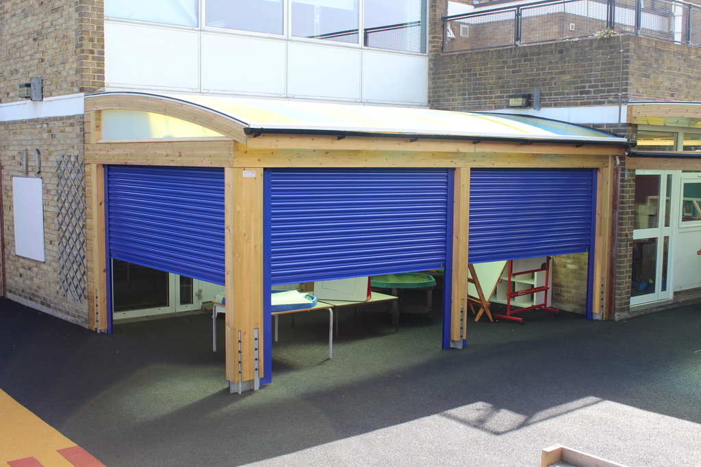 Two roller-shutter canopies | Setter Shelters | ESI External Works