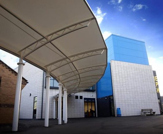 Oxford cantilever covered walkway | Clovis Canopies | ESI External Works
