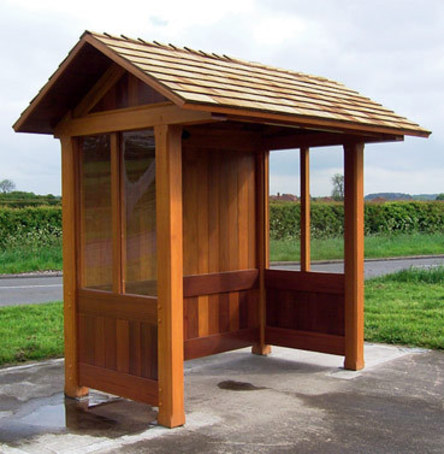 Open-fronted timber bus shelters with pitched roof | Littlethorpe of ...