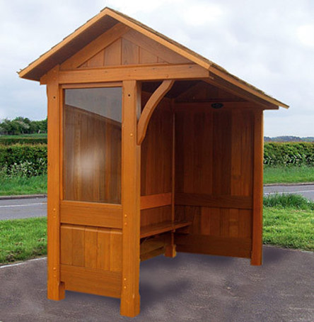 Open-fronted timber bus shelters with pitched roof | Littlethorpe of ...