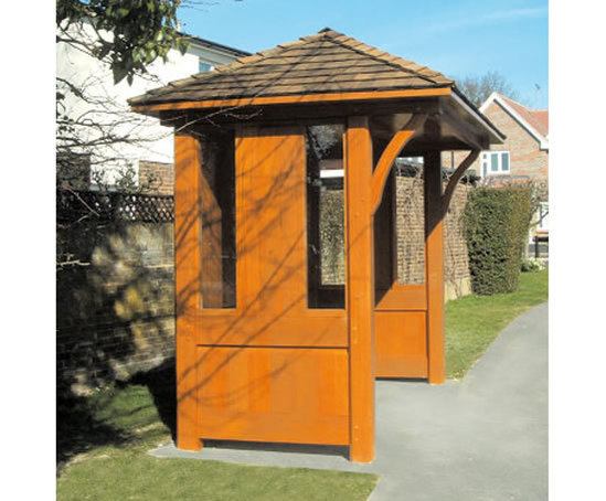 Open-fronted timber bus shelters with pitched roof | Littlethorpe of ...