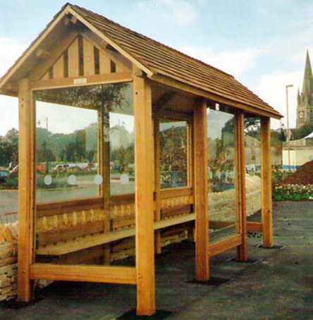 Enclosed timber bus shelters with pitched roof | Littlethorpe of ...