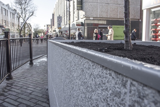 Large, granite-clad steel planters for streetscape | IOTA | ESI ...