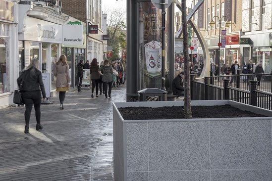 Large, granite-clad steel planters for streetscape | IOTA | ESI ...