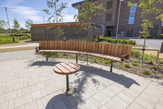 Contemporary outdoor seating for new research facility | Langley Design ...