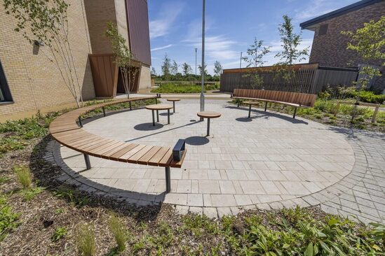 Contemporary outdoor seating for new research facility | Langley Design ...
