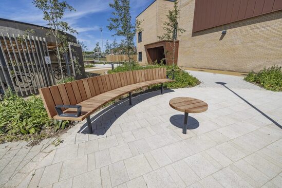Contemporary outdoor seating for new research facility | Langley Design ...