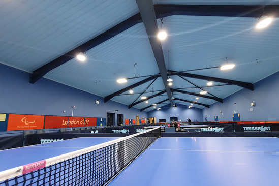 Overhead fabric ducting for table tennis club hall | Prihoda UK Ltd ...