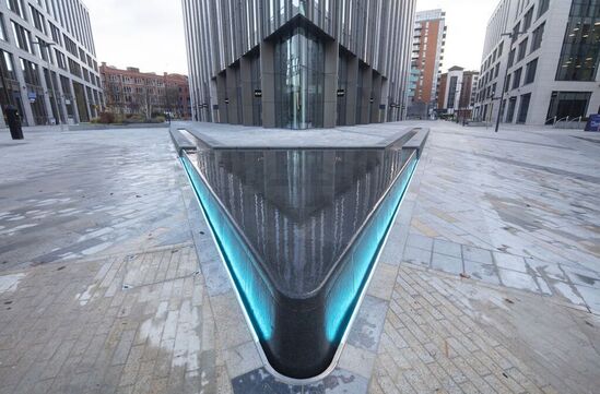 Illuminated water table for large office complex - Leeds | Fountains ...