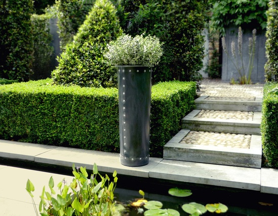 Myth Tall Riveted Column zinc planter | Bronzino® | ESI External Works
