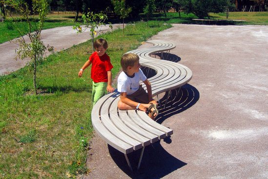 Sinu curved hardwood / stainless steel external seating | Factory ...