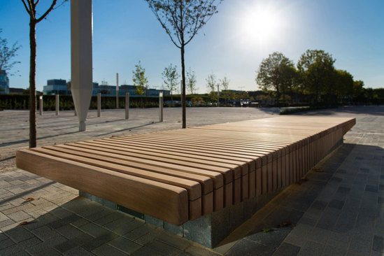 6m-long timber benches illuminate Stockley business park | Factory ...