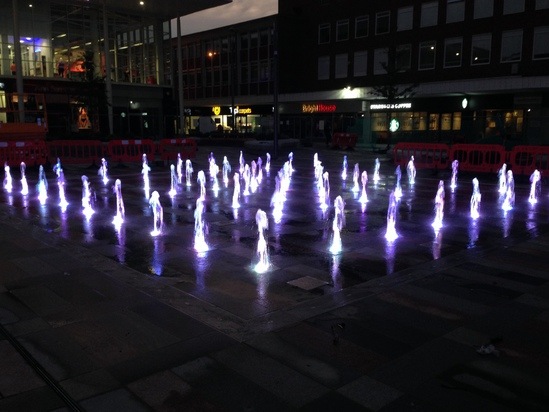 Illuminated 50-jet dry plaza water feature - Crawley | Fountains Direct ...