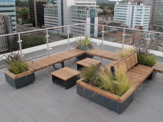RailRoad planters with integrated seating | Furnitubes | ESI External Works