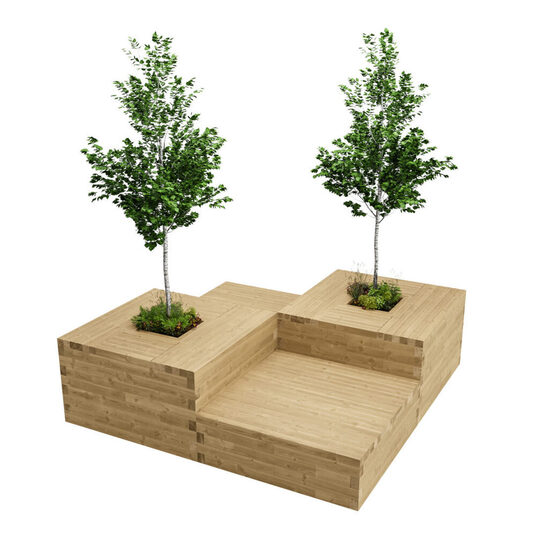 Suilven timber tree planter with integrated seating | WoodBlocX | ESI ...