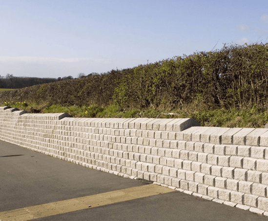Chevloc split faced precast concrete retaining wall | Ruthin Precast ...