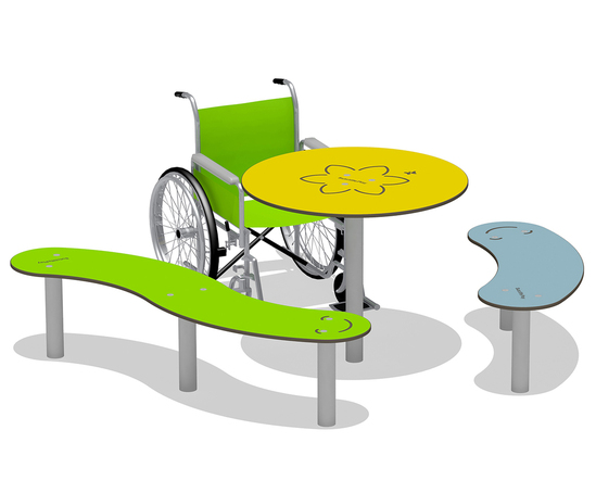Blossom Table with Bean and Pod Bench - wheelchair-accessible ...