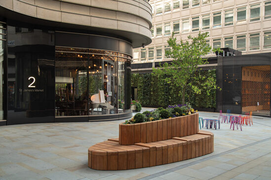 Custom planter seats for public space - St James Market | Woodscape ...