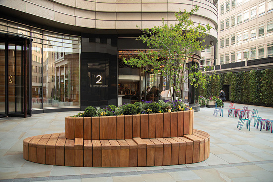 Custom planter seats for public space - St James Market | Woodscape ...