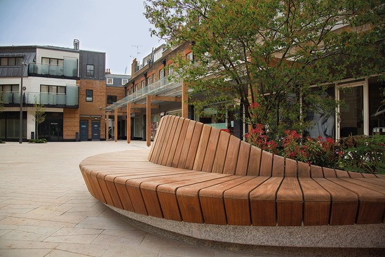 Bespoke curved timber and granite seating - Halkin Arcade, London ...