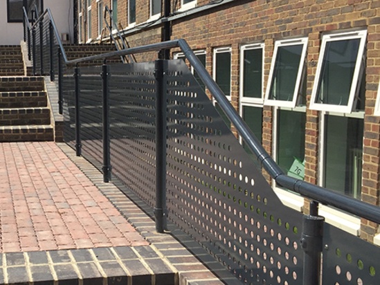 Bespoke handrails with perforated panels for high school | Kee Systems ...