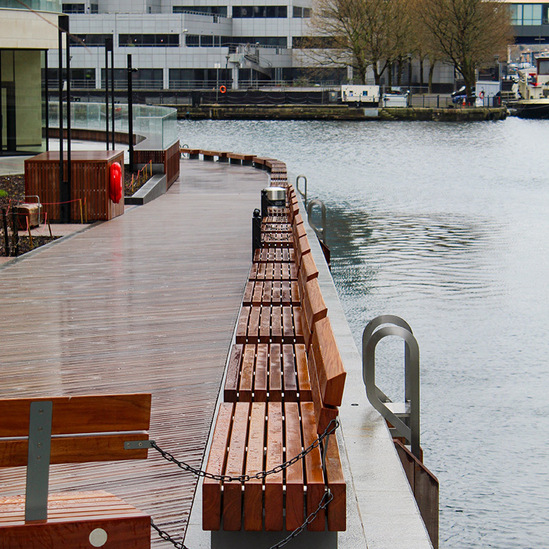 Bespoke timber seating for Harbour Quay Gardens | Artform Urban ...
