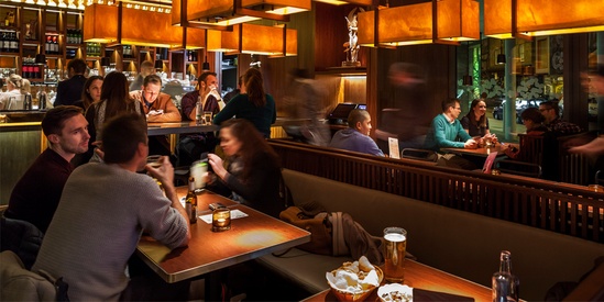 Bespoke restaurant sharing tables | Benchmark | ESI Interior Design