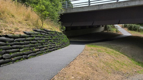 Rootlok system for vegetated retaining wall on footway | GeoGrow | ESI ...