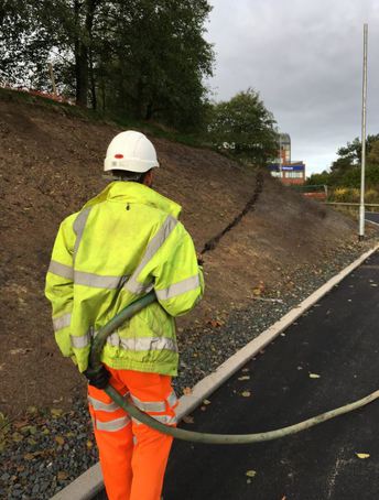 Road embankments hydroseeded with DOT mix | RMB Hydroseeding | ESI ...