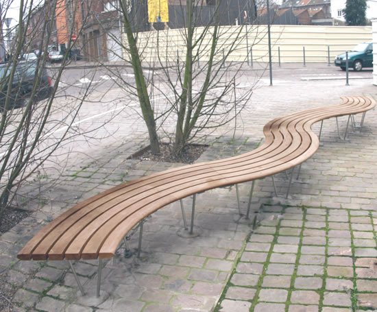 Sinu curved hardwood / stainless steel external seating | Factory ...